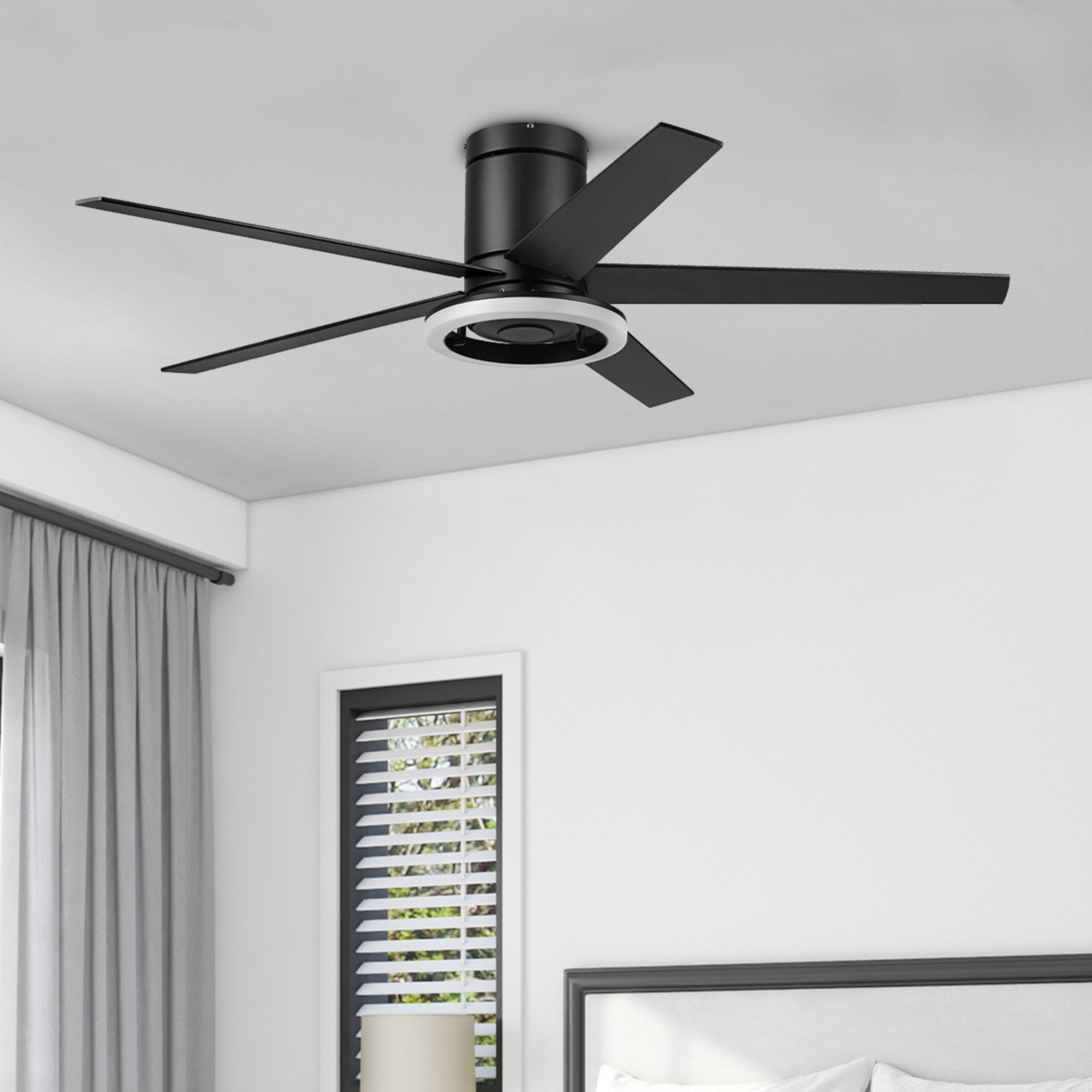 Honeywell 52" Graceshire 5 - Blade LED Flush Mount Ceiling Fan with Remote Control and Light Kit ...